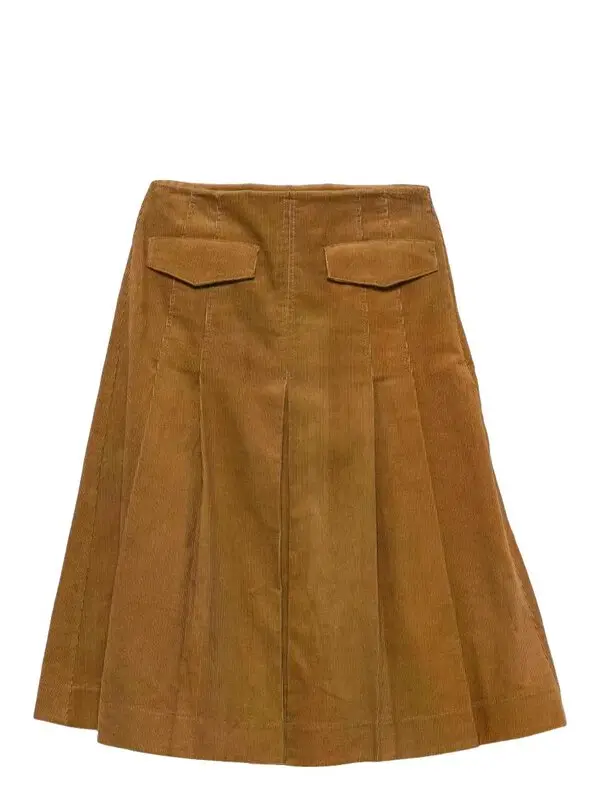 Tory Burch Pleated Corduroy Midi Skirt - Brown