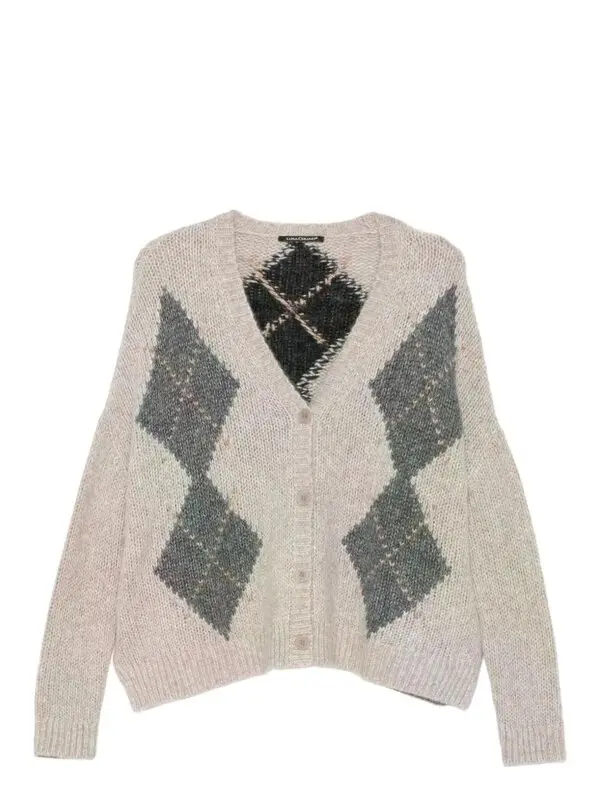 LUISA CERANO Argyle-knit V-neck Cardigan - Neutrals
