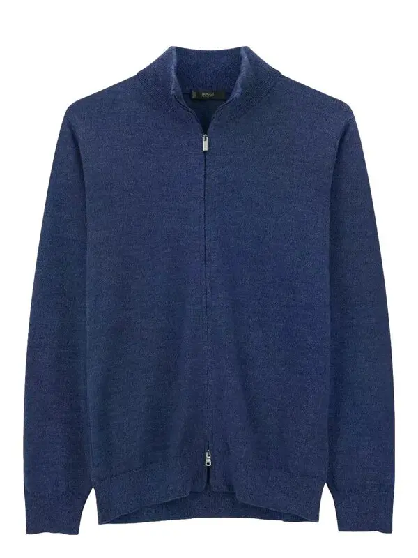 Boggi Milano Full-zip Jumper In Merino-wool Cashwool® Moulin - Blue