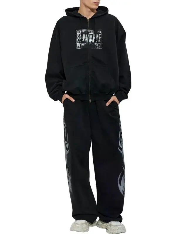 Vetements Slogan-print Zip-up Hoodie - Black
