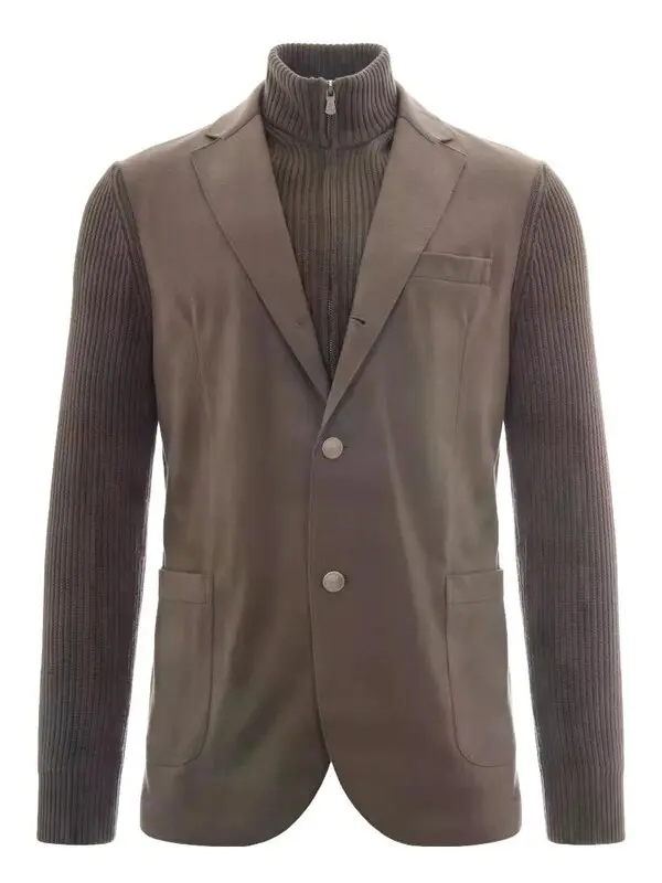 Eleventy Panelled Knit-sleeve Jacket - Brown