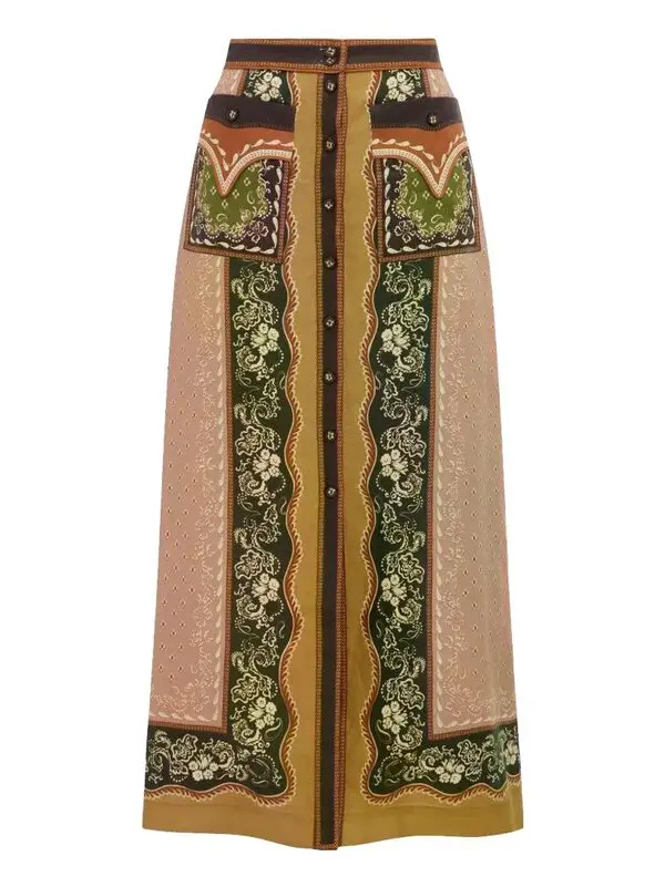 ALEMAIS Darcey Floral-print A-line Midi Skirt - Neutrals