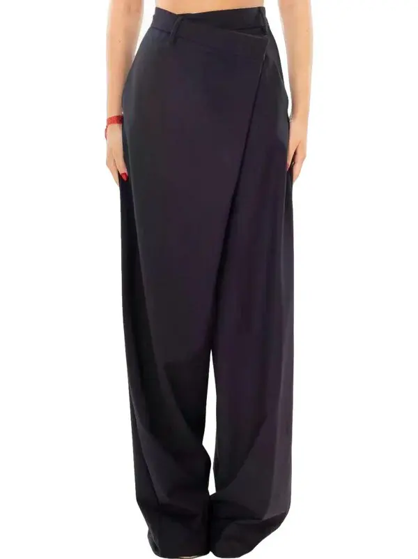 WHITE SAND Asymmetric Wrap-front Trousers - Black
