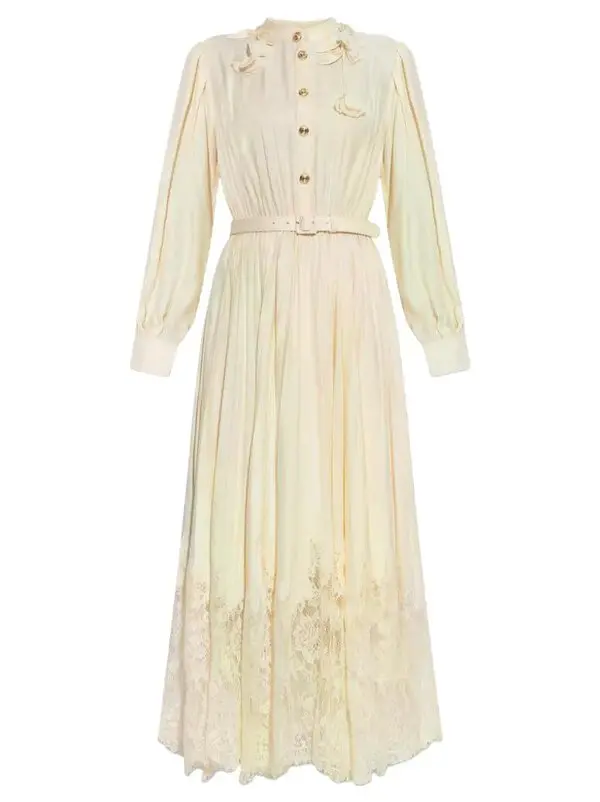 SELF-PORTRAIT Lace-trim Pleated Dress - Neutrals