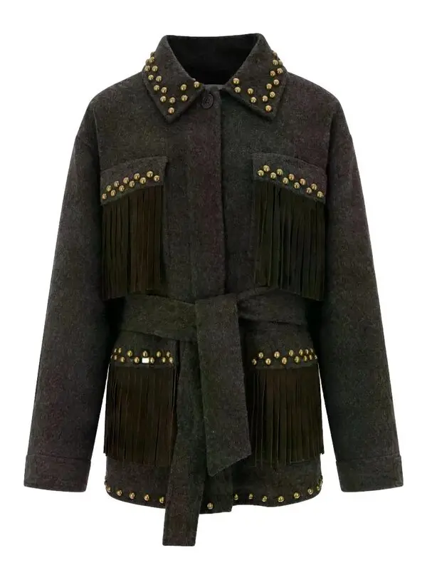 P.a.r.o.s.h Fringed Stud-embellished Jacket - Grey