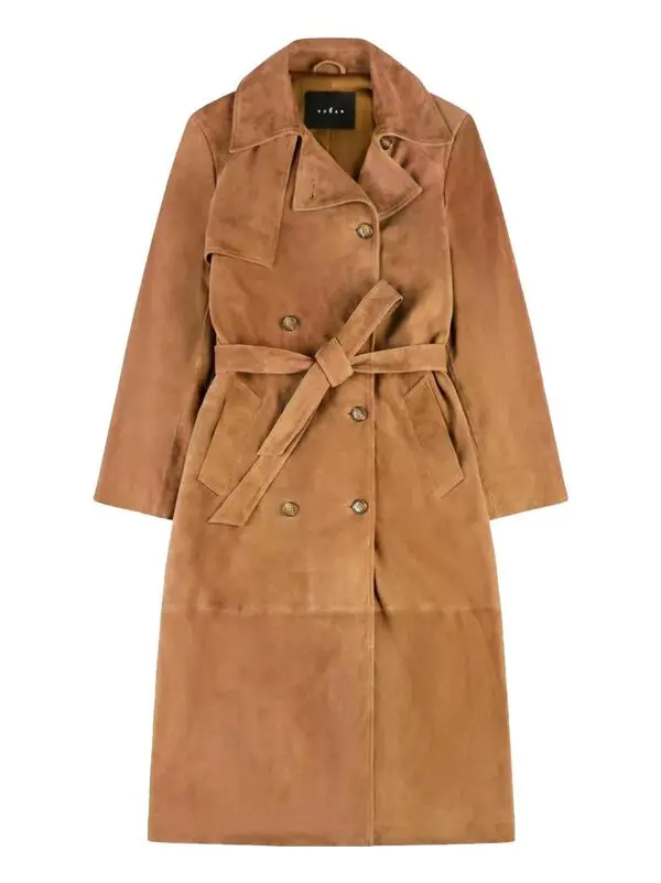 Hogan Trench Coat In Suede - Brown