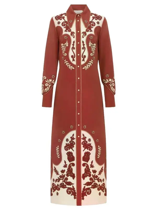 ALEMAIS Duke Embroidered Midi Dress - Orange