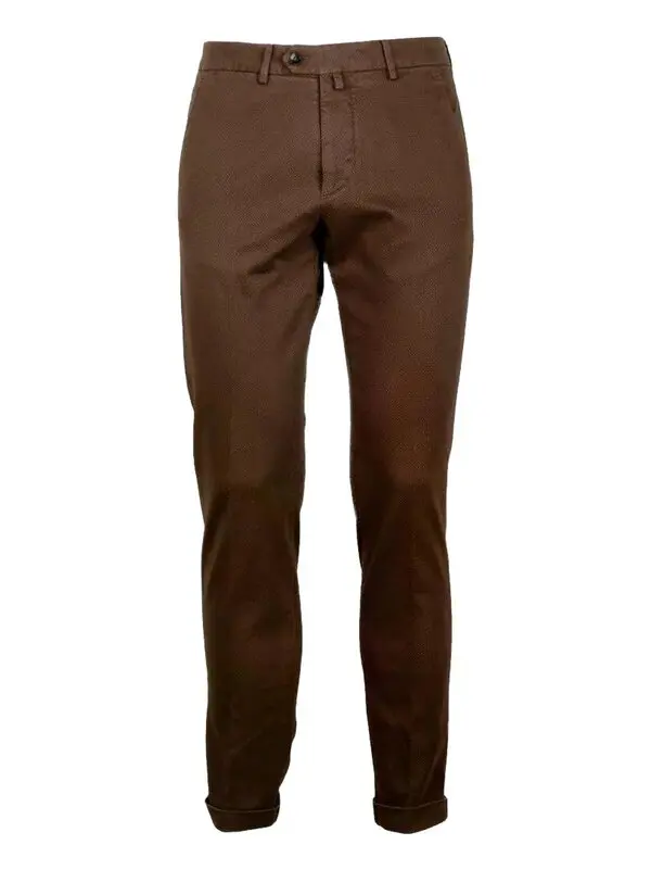 B SETTECENTO Textured Turn-up Trousers - Brown