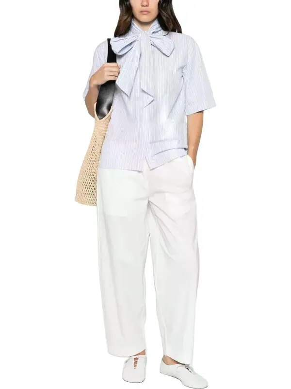Maison123 Pussy-bow Striped Shirt - White