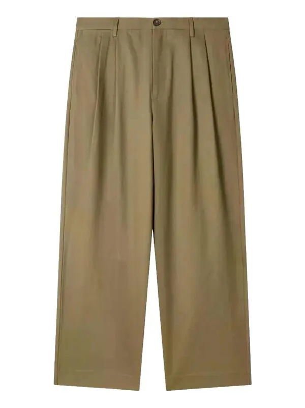 Paul Smith Relaxed-fit Khaki Cotton-twill Pleated Trousers - Green