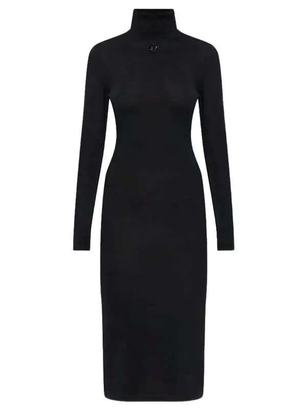 DIESEL® Oval D-logo-plaque Roll-neck Midi Dress - Black