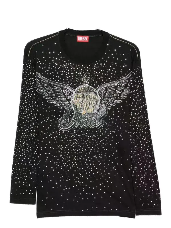 DIESEL® Rhinestone-embellished Long-sleeve T-shirt - Black