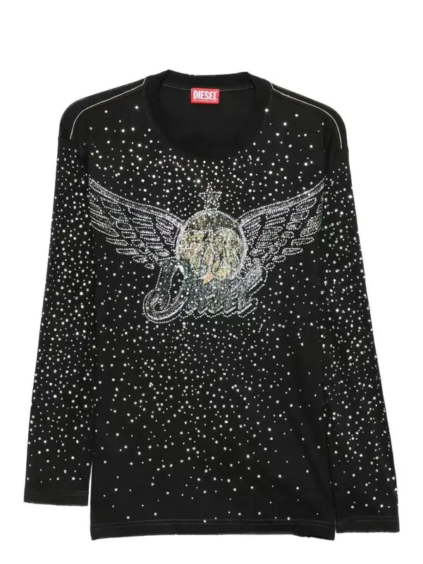 DIESEL® Rhinestone-embellished Long-sleeve T-shirt - Black