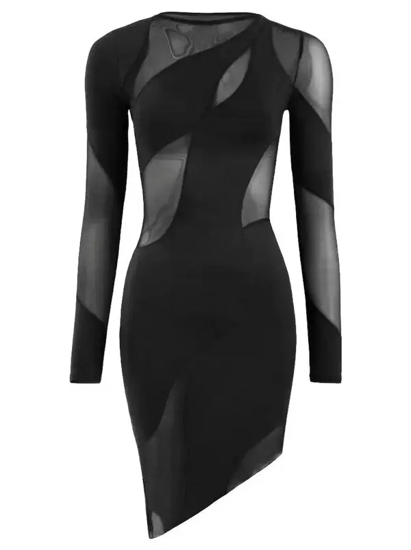 OW Spiral Long-sleeve Asymmetric Dress - Black