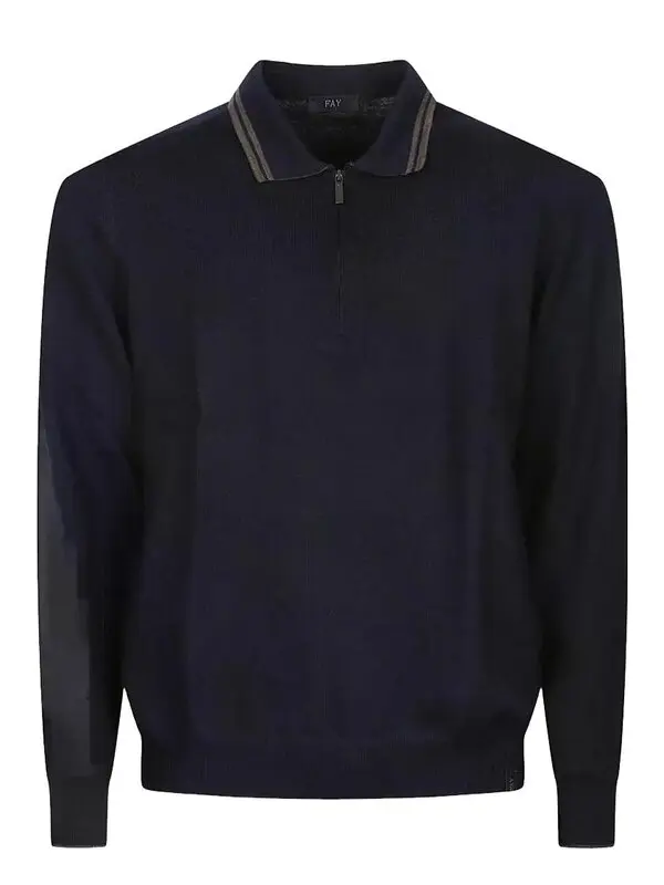 FAY Stripe-trim Quarter-zip Polo Shirt - Blue