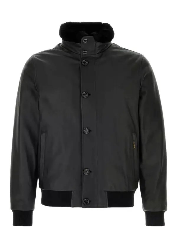 MOORER Cleros Leather Bomber Jacket - Black