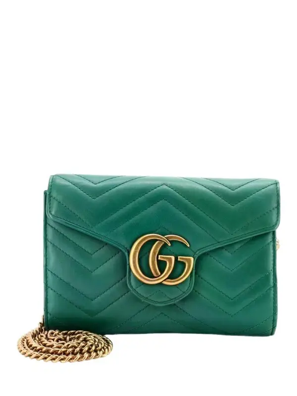 Gucci Gg Marmont Chain Wallet Matelasse Leather Mini Crossbody Bag - Green