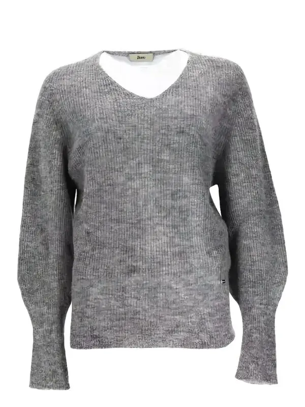 Herno V-neck Ribbed-knit Sweatshirt - Grey
