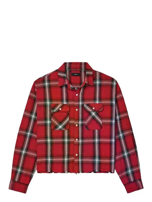 PURPLE BRAND Check Raw-edge Shirt - Red