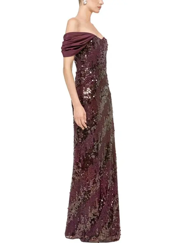NISSA Off-shoulder Sequin Maxi Dress - Red