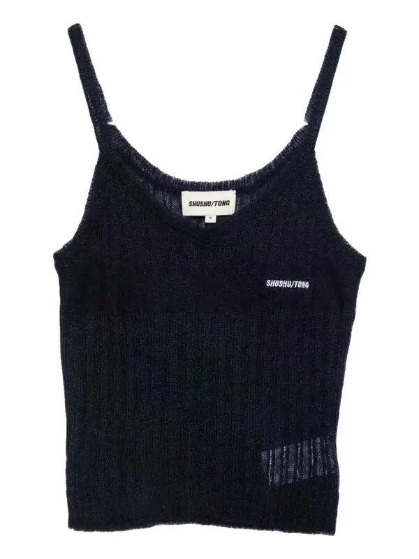 SHUSHU/TONG Ribbed Logo-embroidered Top - Blue
