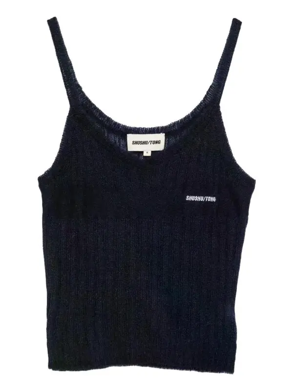 SHUSHU/TONG Ribbed Logo-embroidered Top - Blue