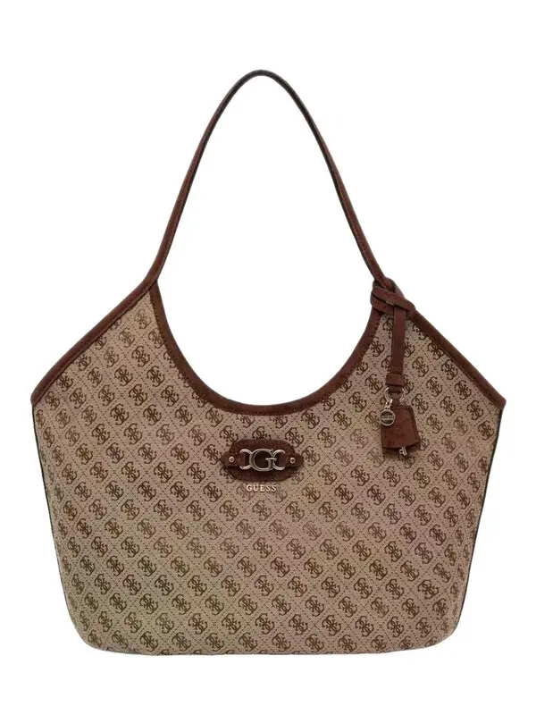 Guess Samantha Monogram-print Logo-plaque Tote Bag - Neutrals