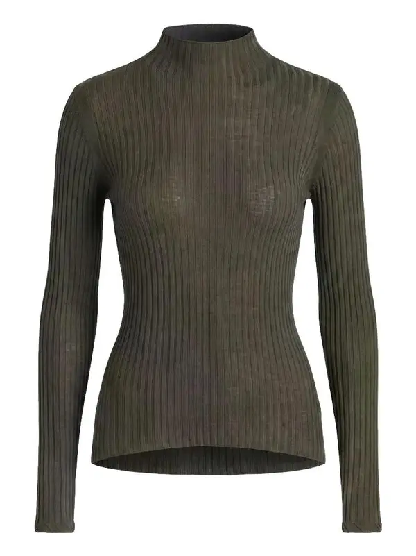 Patrizia Pepe Ribbed-knit High-neck Sweatshirt - Green