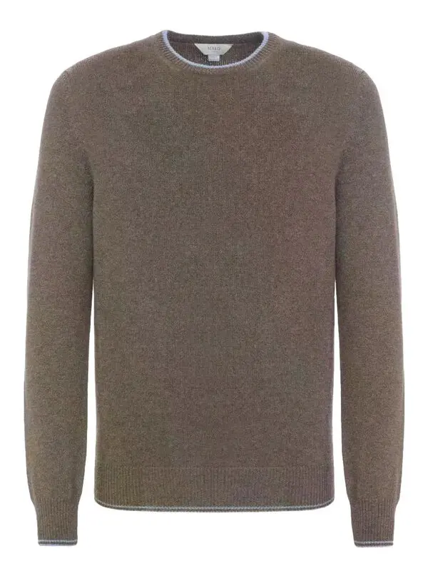 Malo Contrast-trim Crew-neck Sweater - Brown