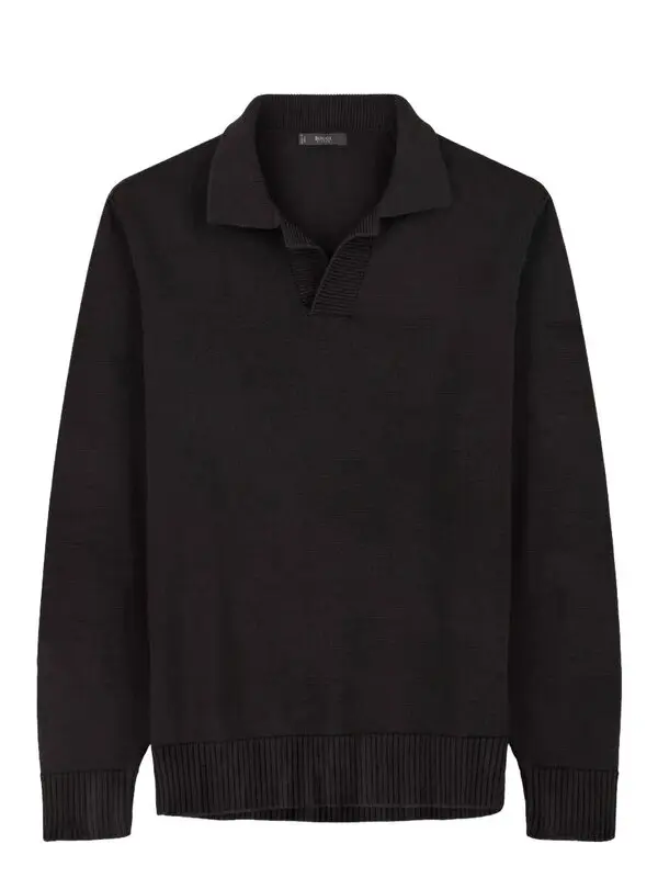 Boggi Milano Knitted Polo Shirt In Extrafine Merino-wool - Brown