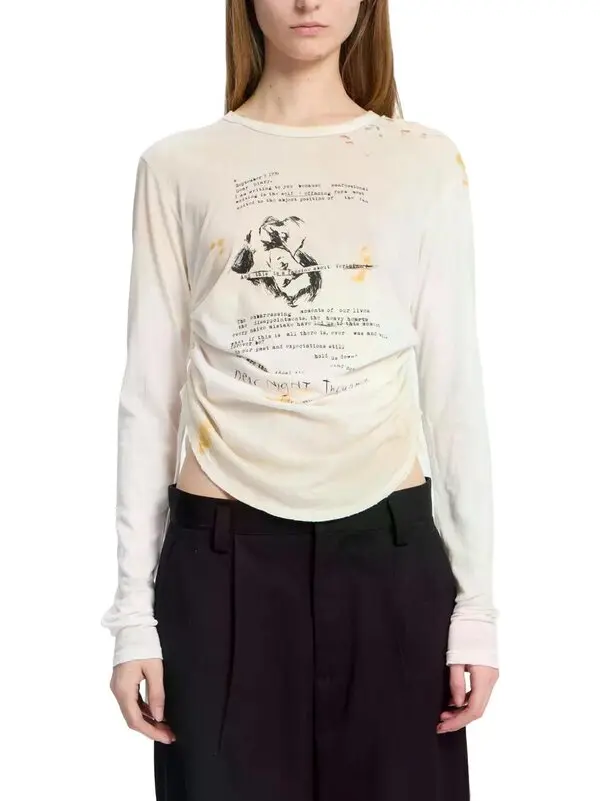 ANN DEMEULEMEESTER Distressed Text-print T-shirt - White