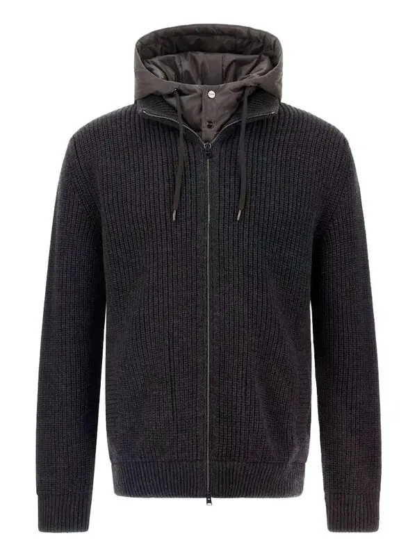 Herno Ribbed-knit Zip-up Cardigan - Grey
