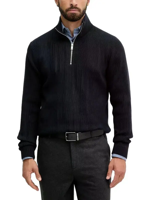 LINDBERGH Ribbed-knit Quarter-zip Sweater - Blue