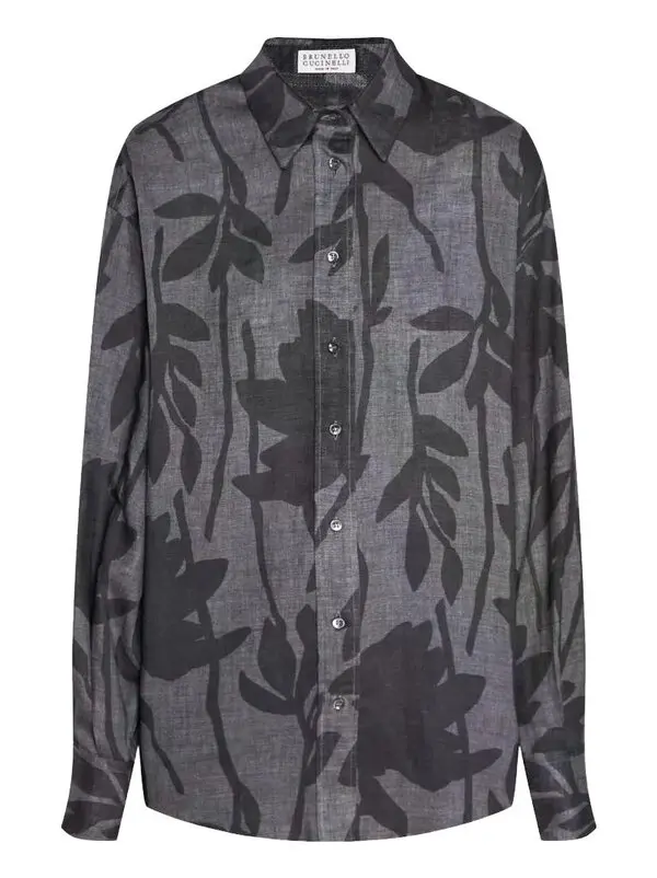 Brunello Cucinelli Floral-print Linen Shirt - Grey