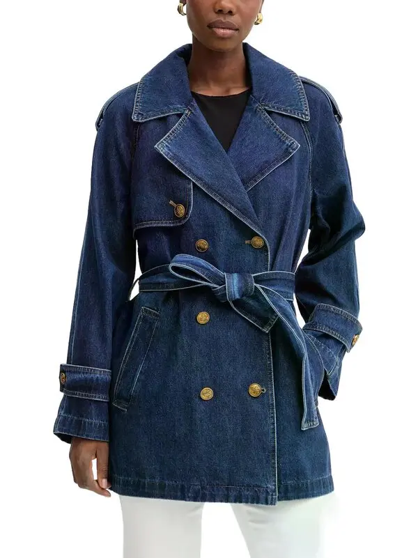 Luisa Spagnoli Vescovo Double-breasted Belted Denim Coat - Blue