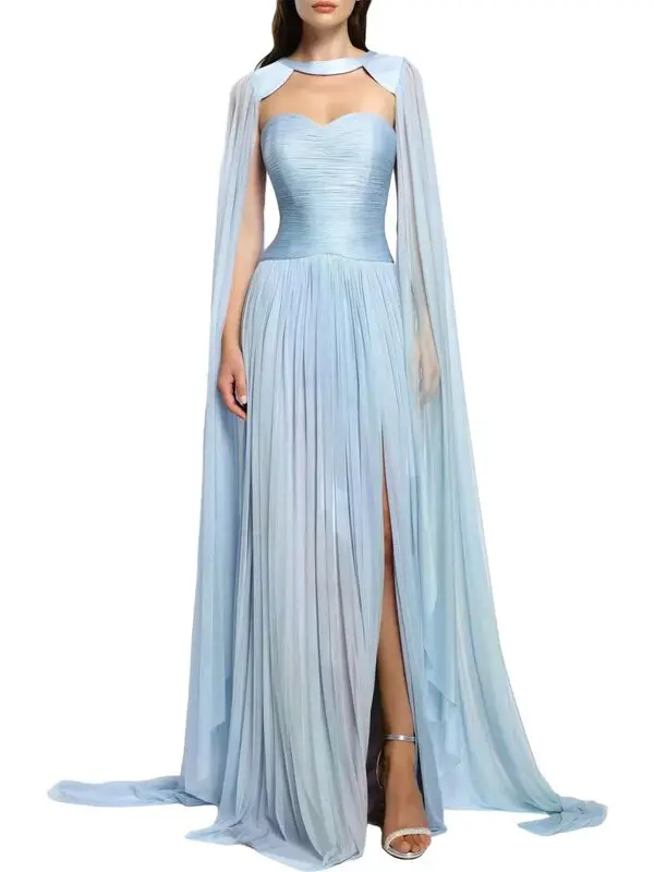 CRISTALLINI Elya Cape-overlay Maxi Dress - Blue