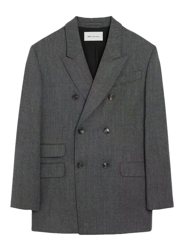 AMI Paris Double Breasted Wool Blazer - Grey