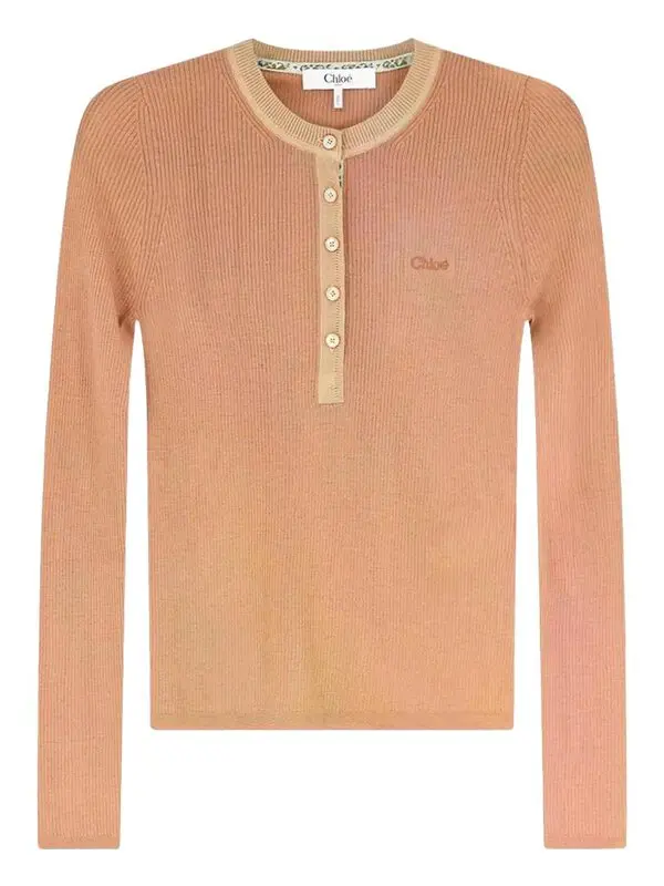 Chloé Henley Ribbed-knit T-shirt - Pink