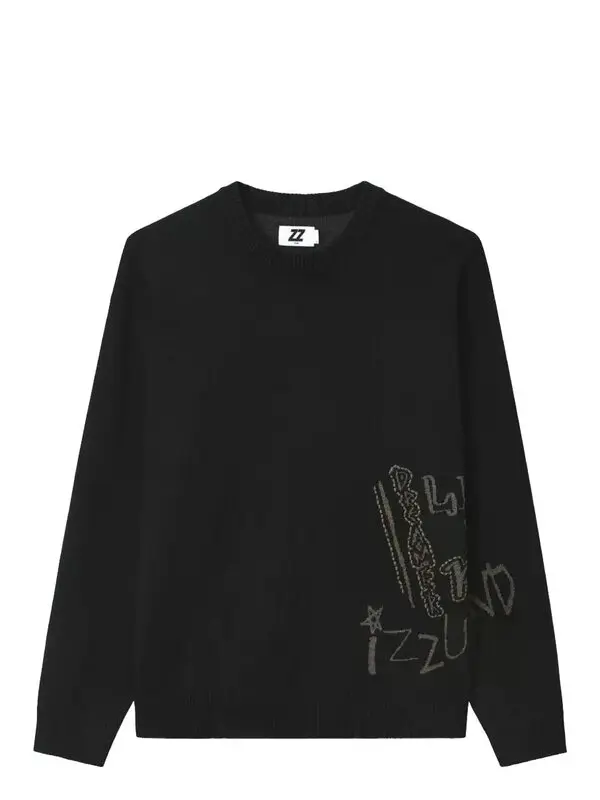 Izzue Graphic-print Crew-neck Sweater - Black
