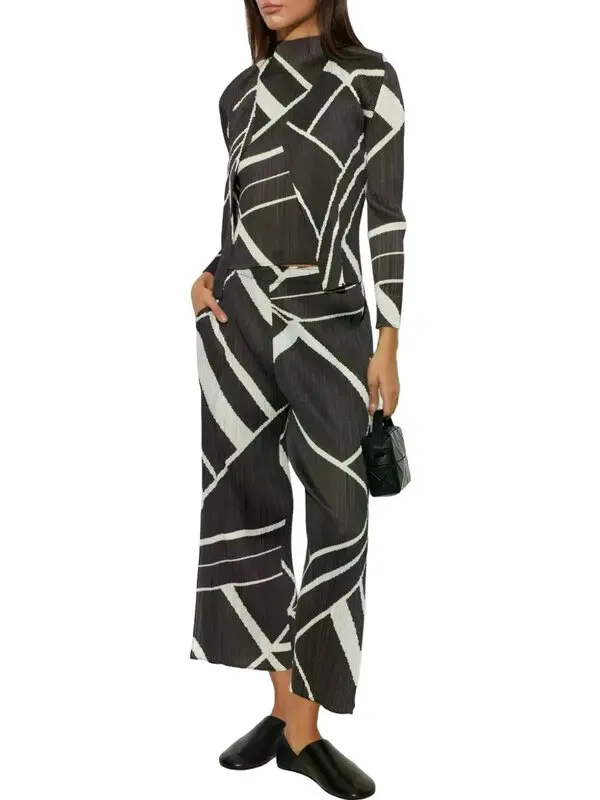 Issey Miyake Pleated Geometric-print Jacket - Grey