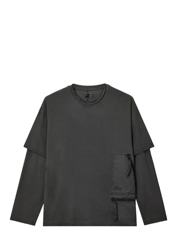 Izzue Layered-sleeve Zip-pocket T-shirt - Black