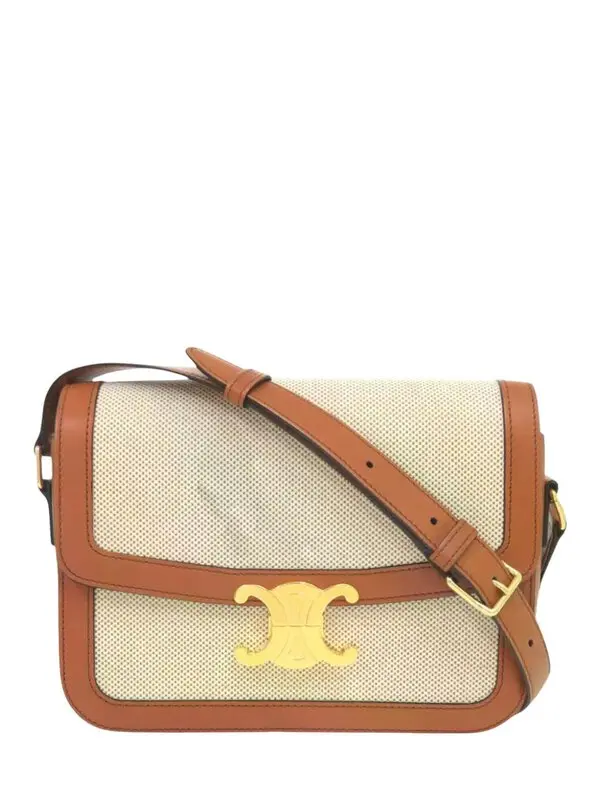 Celine 2000-2026 Classique Canvas And Calfskin Triomphe Crossbody Bag - Neutrals