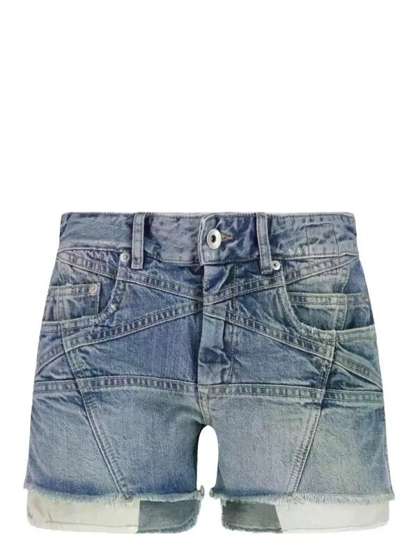 Rick Owens Panelled Frayed Denim Shorts - Blue