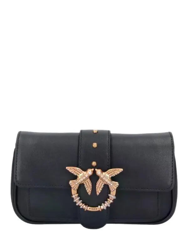 Pinko Love Bag Pocket Small Leather Shoulder Bag With Jewel Buckle - Black