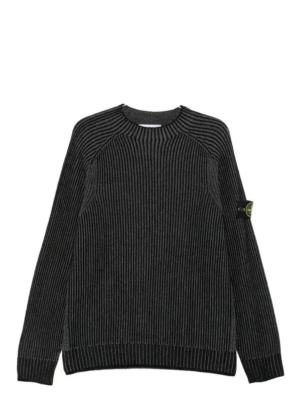 Stone Island Ribbed-knit Logo-patch Sweater - Black