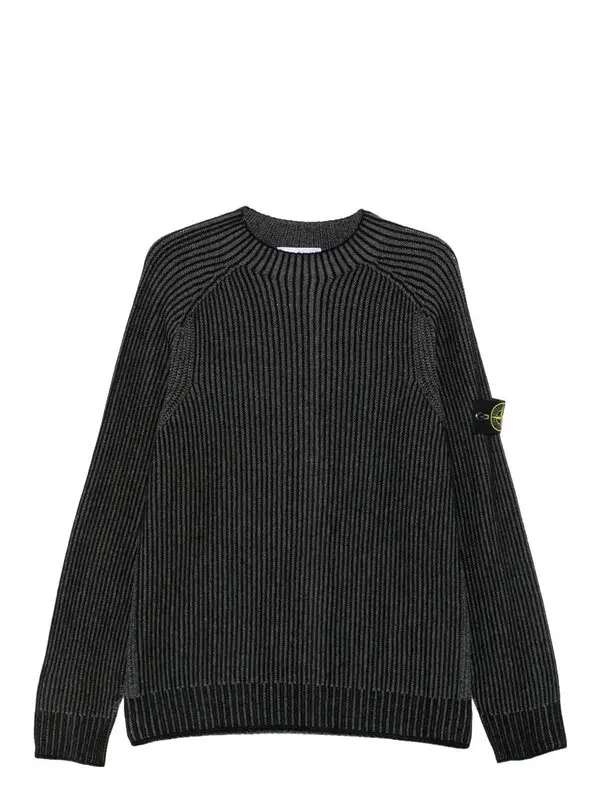 Stone Island Ribbed-knit Logo-patch Sweater - Black