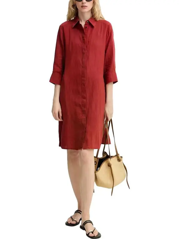 Marc O'polo Button-down Linen Shirt Mini Dress - Red