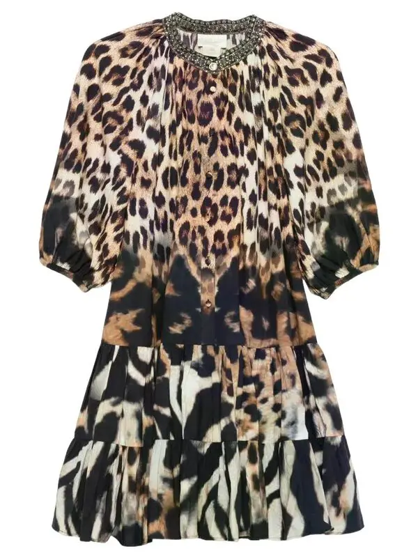 Camilla Leopard-print Tiered Mini Dress - Brown