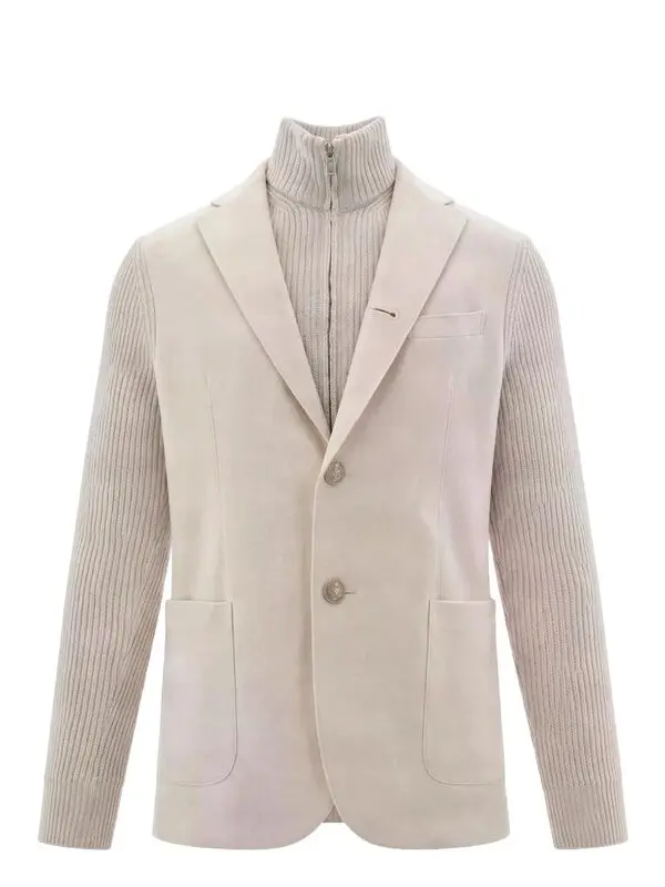 Eleventy Ribbed-knit Panelled Jacket - Neutrals
