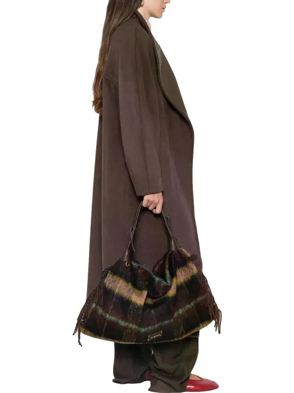 LA CARRIE Kerala Fringed Checked Shoulder Bag - Brown